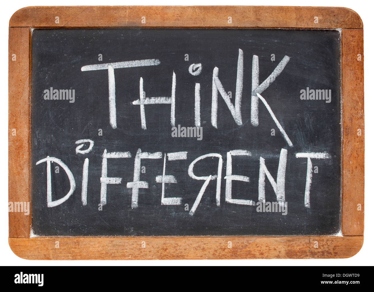 think different - motivational phrase - white chalk handwriting on a ...