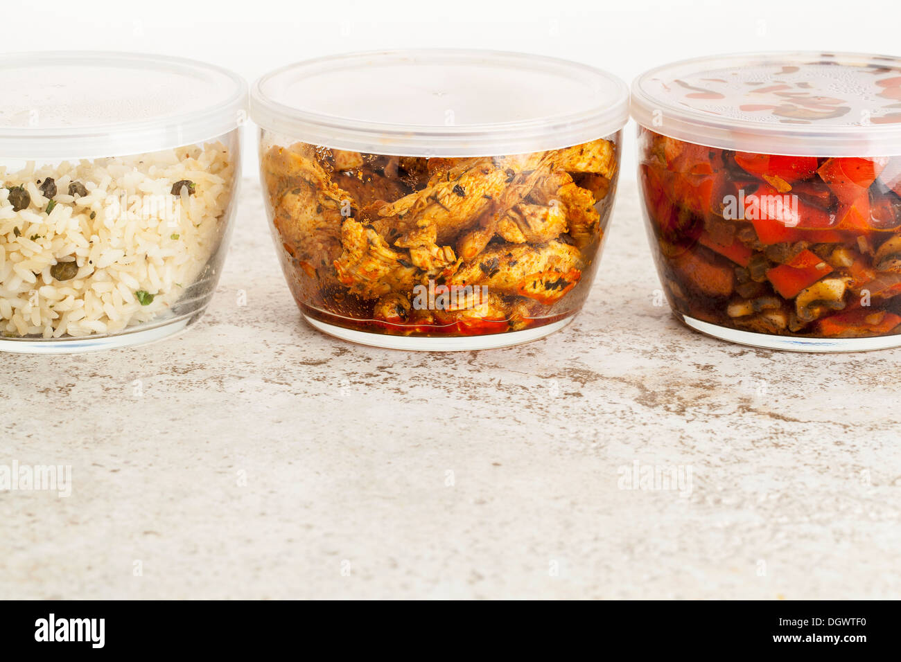 stir fry dinner meal or leftovers stored in glass containers Stock ...