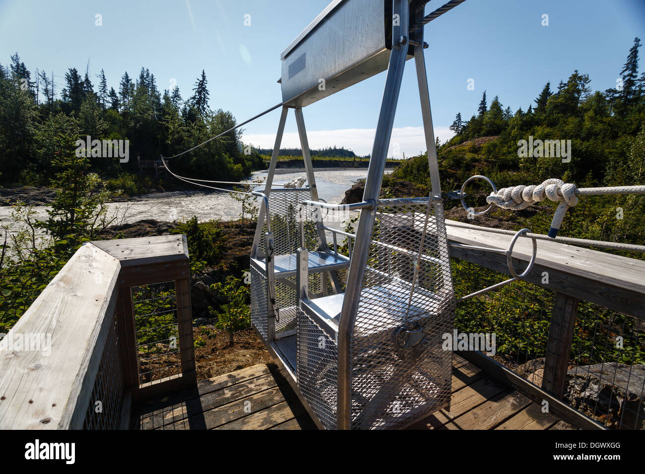 River crossing pulley cart station on Kenai River Stock Photo - Alamy
