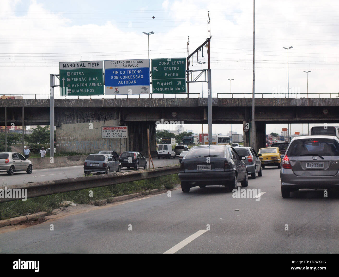 Traffic on the marginal Tiete the highway that runs along the bank of ...