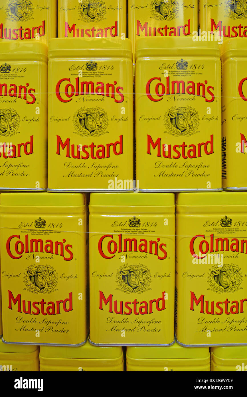 Cans of Colman Mustard in window of Colman's Mustard Shop & Museum, The ...