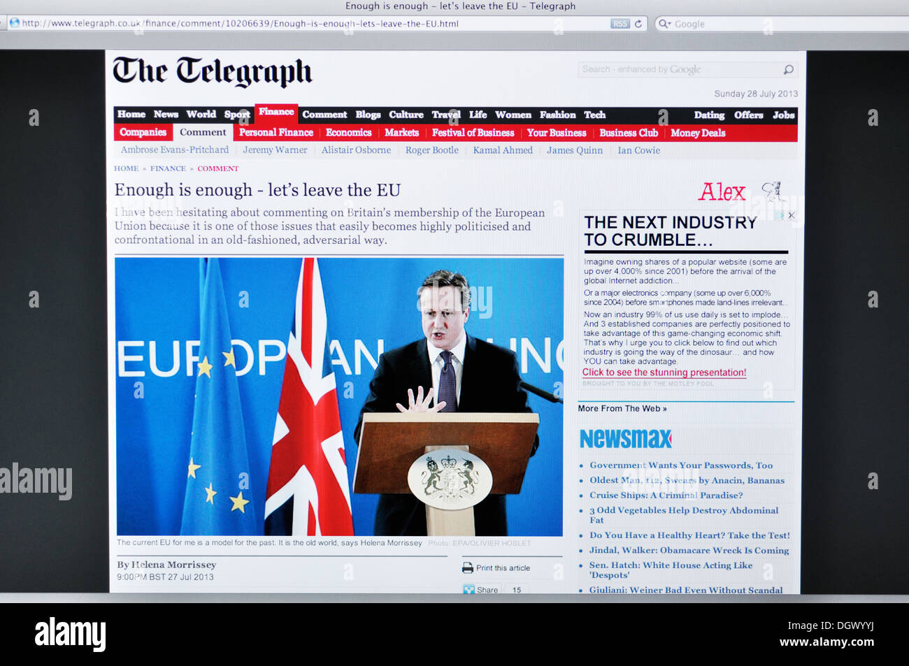 The Telegraph online news website on computer screen Stock Photo - Alamy