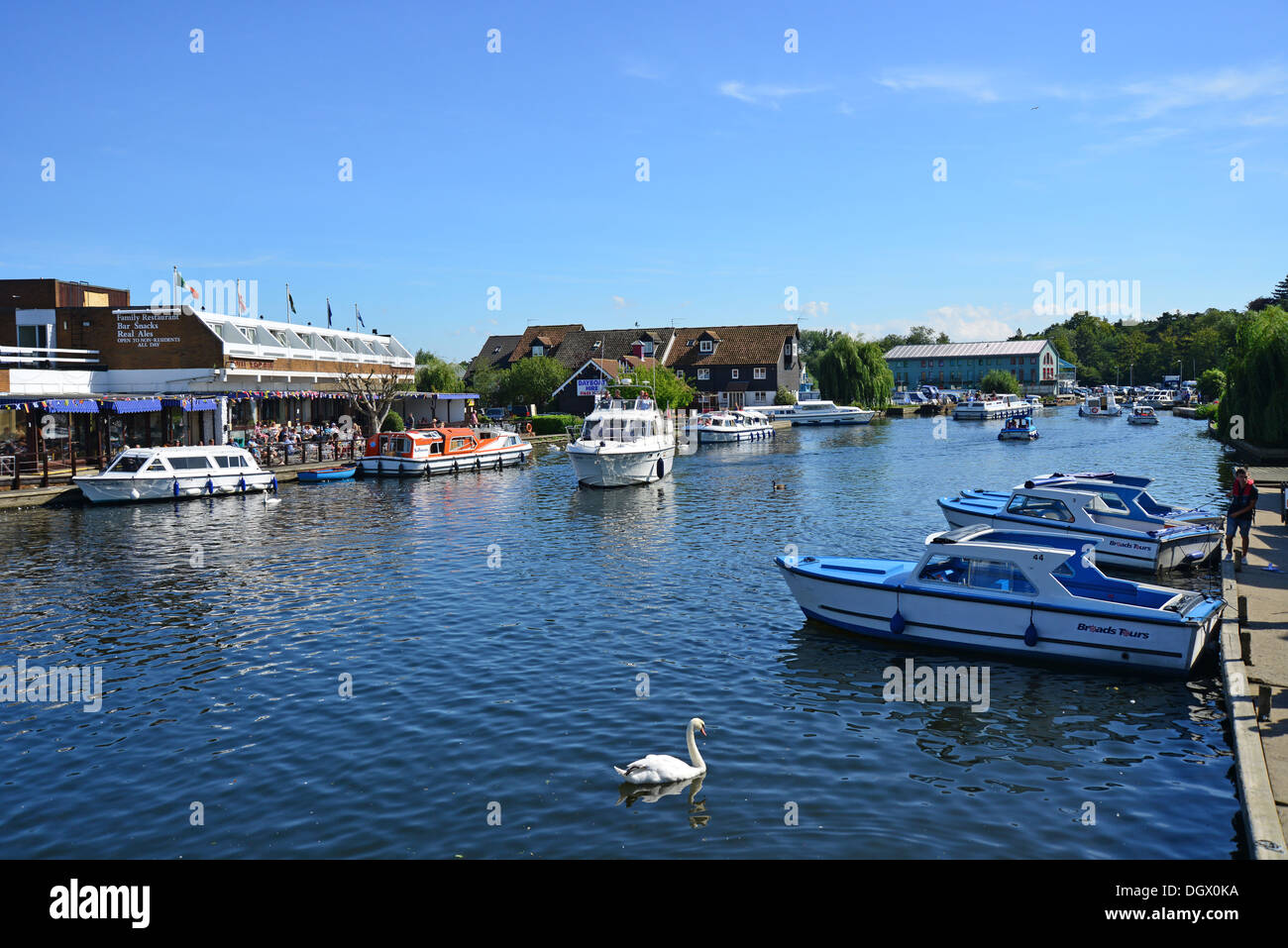 River Bure at Wroxham, Norfolk Broads, Norfolk, England, United Kingdom ...