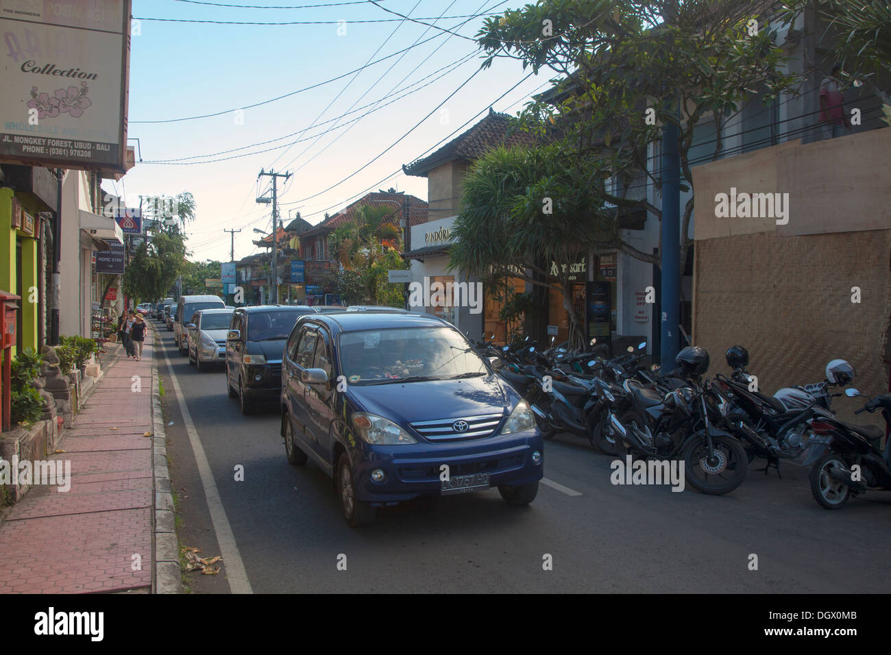 Traffic jam Ubud Bali Indonesia road cars bikes town city lots numbers ...