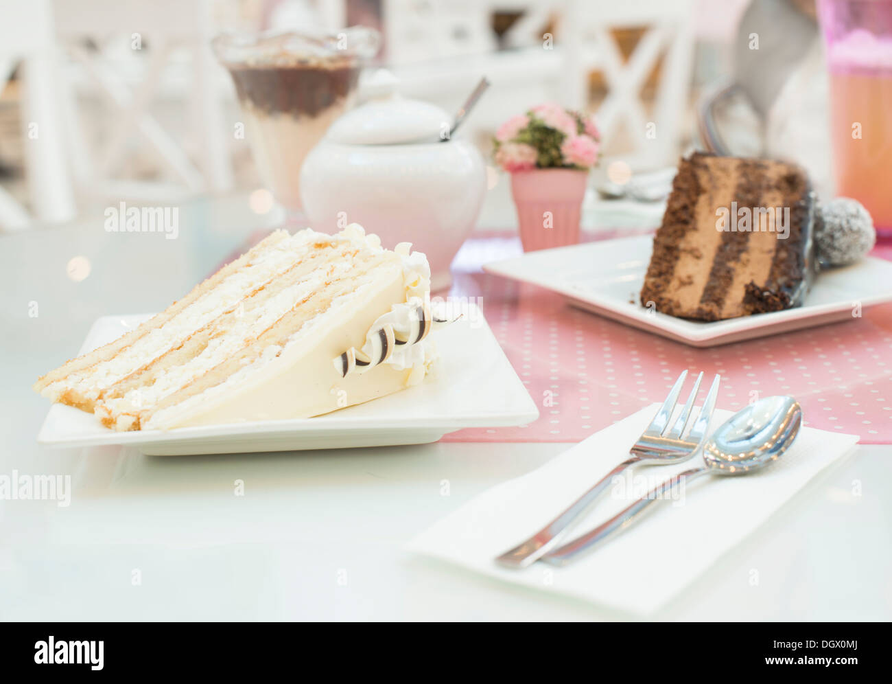 White Cake and a milkshake in confectionery Stock Photo - Alamy