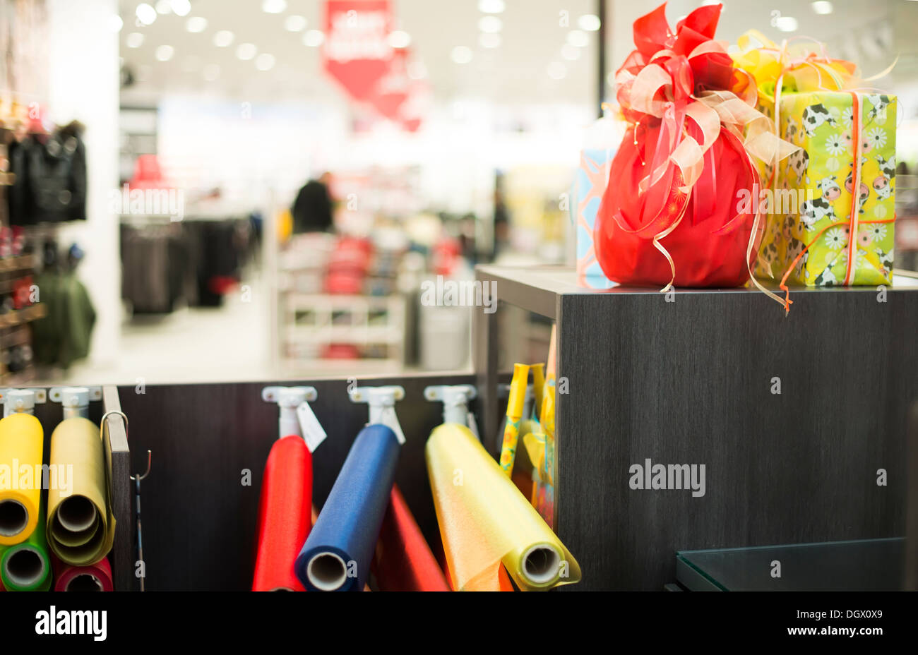 Gift boxes in shopping center. Authentic image Stock Photo - Alamy