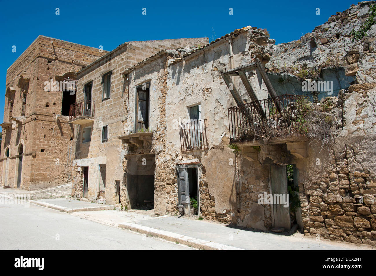 Ruins, destroyed by earthquake, ghost town, Poggioreale, Province of ...