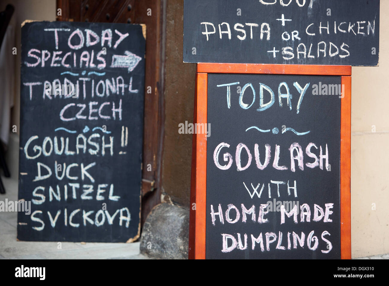 Restaurant chalk board menu of dishes, Prague Czech Republic Stock ...