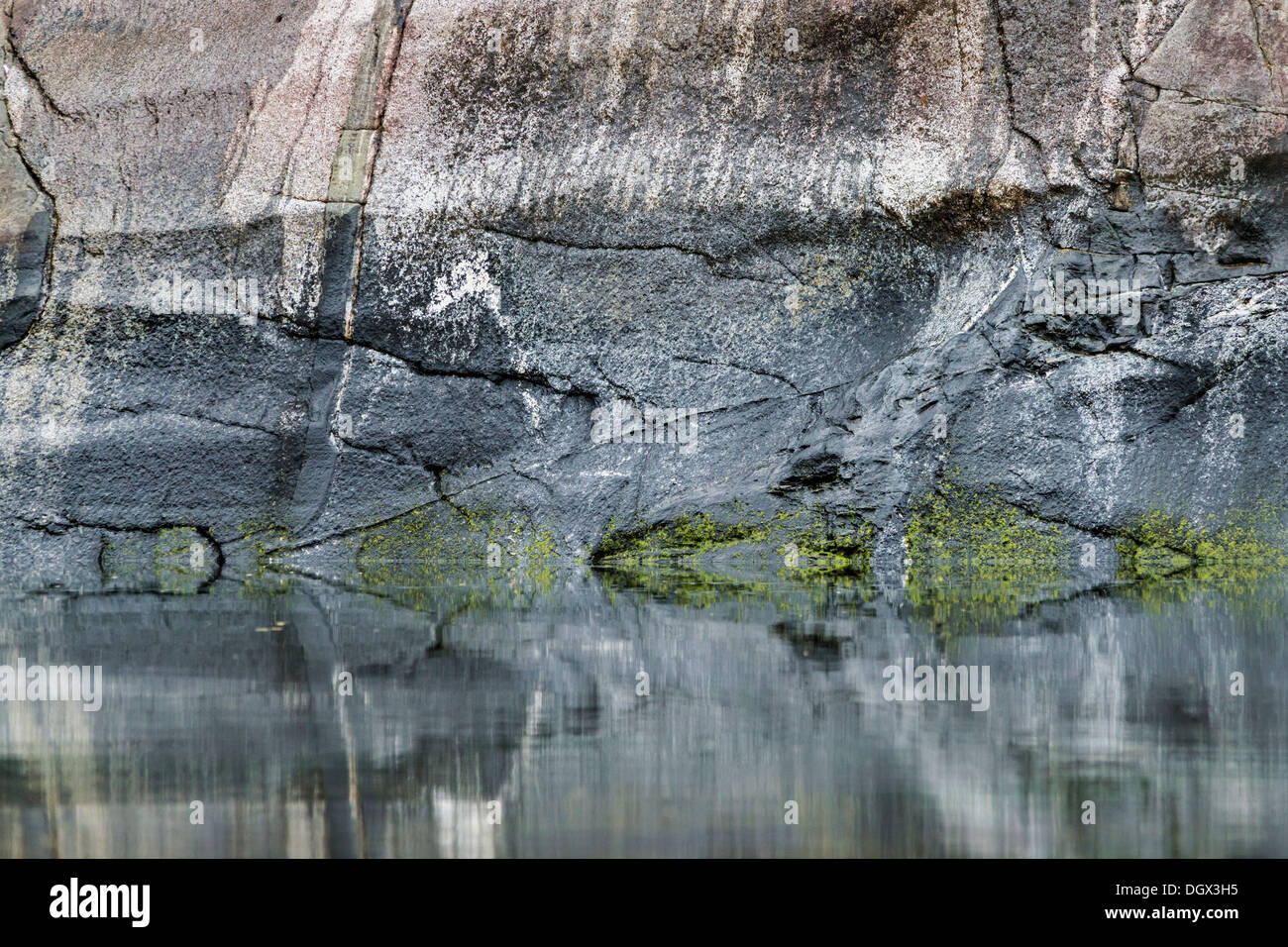 Moss and granite cliff reflections #7, Mussel Creek, mid-coast British ...