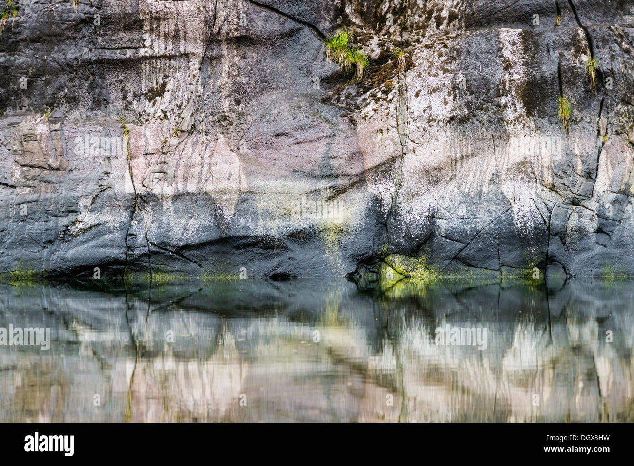 Moss and granite cliff reflections #6, Mussel Creek, mid-coast British ...