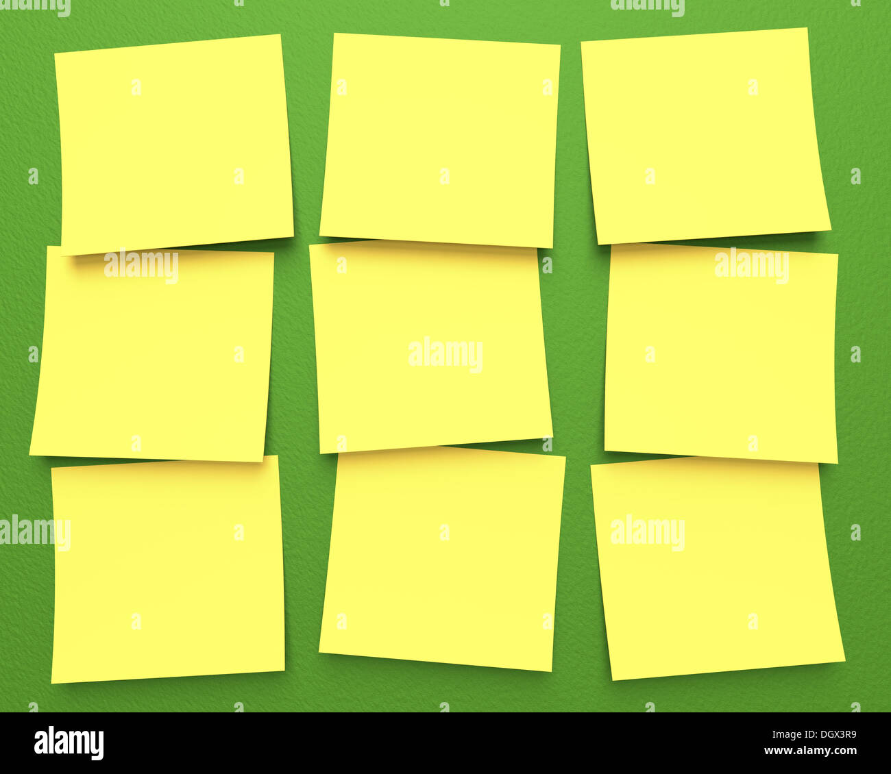 Nine post-it stuck on green chalkboard. Clipping path included Stock ...