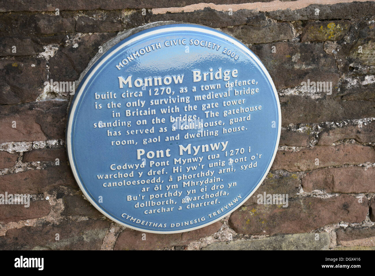 Medieval 13th-century Monnow Bridge blue plaque, Monmouth ...