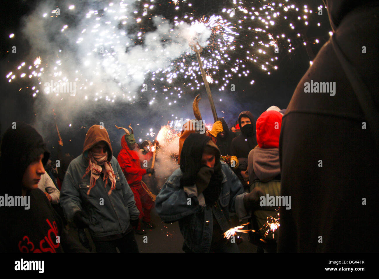 Correfocs fire run traditional festival hi-res stock photography and ...