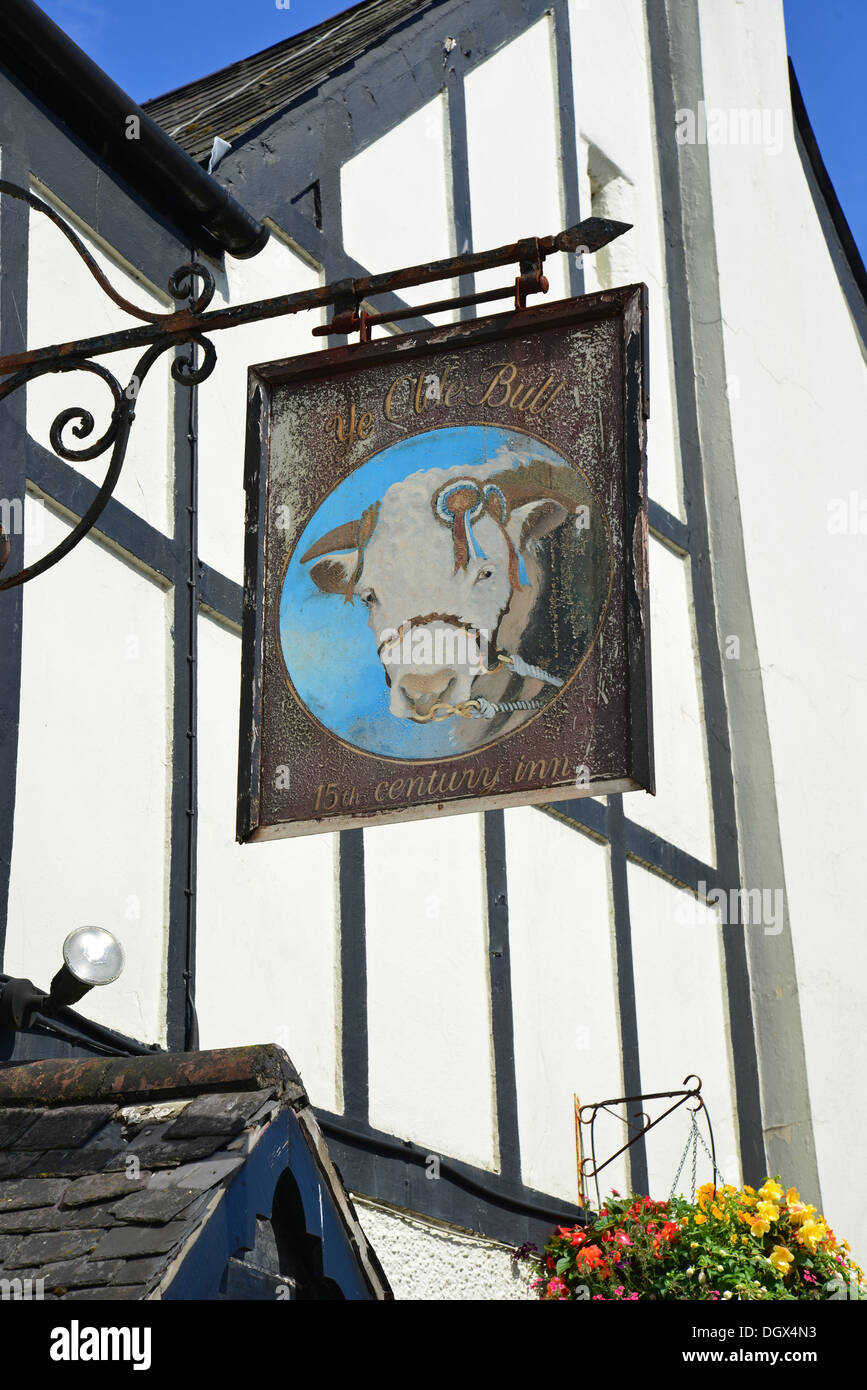 15th Century Ye Olde Bull Inn sign, High Street, Caerleon, City of ...