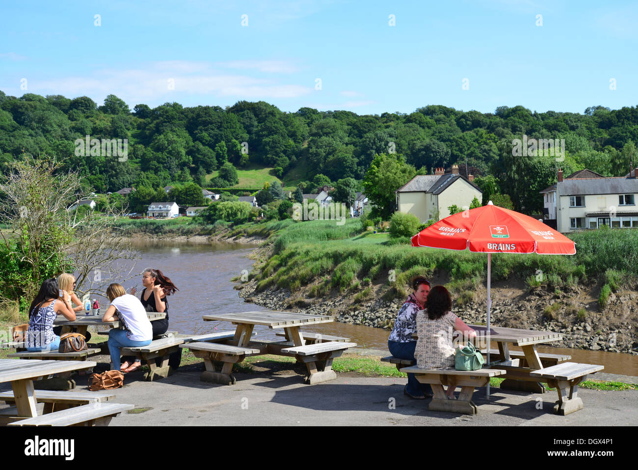 River Usk from The Hanbury Arms beer garden, Caerleon, City of Newport ...