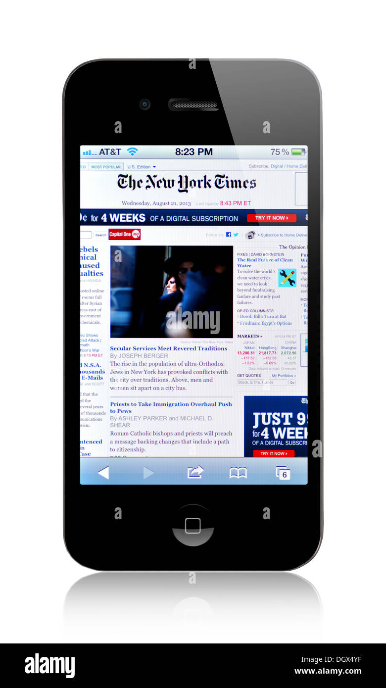 iPhone screen showing New York Times website Stock Photo - Alamy