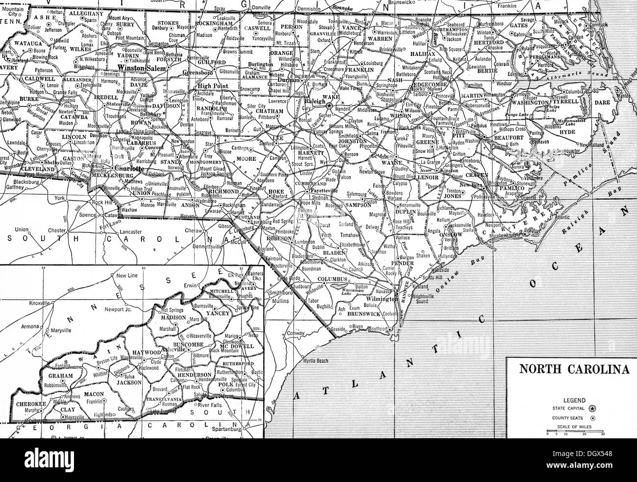 Vintage map of north carolina hi-res stock photography and images - Alamy