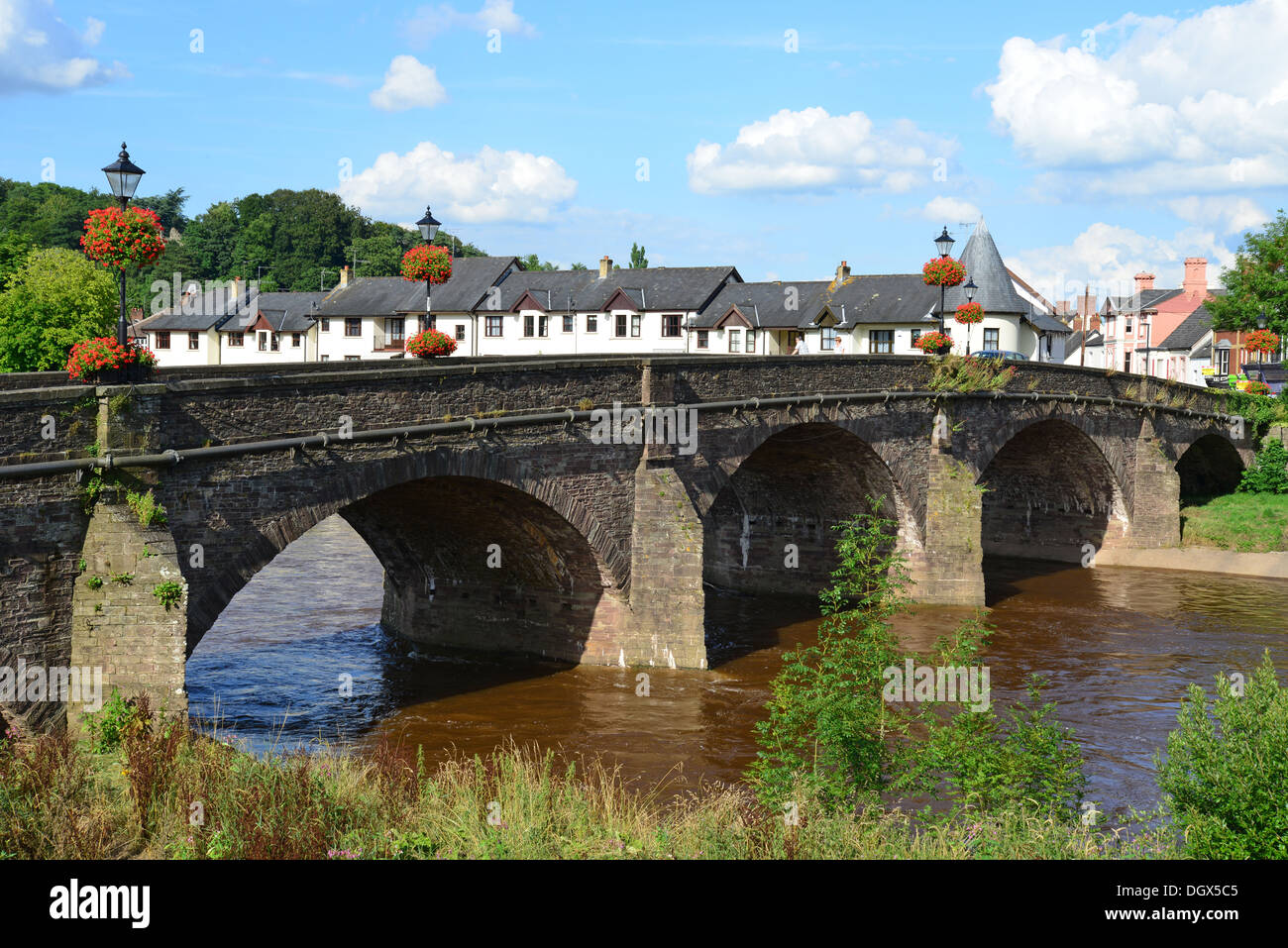 Historic stone bridge over River Usk, Usk, Monmouthshire, Wales (Cymru ...