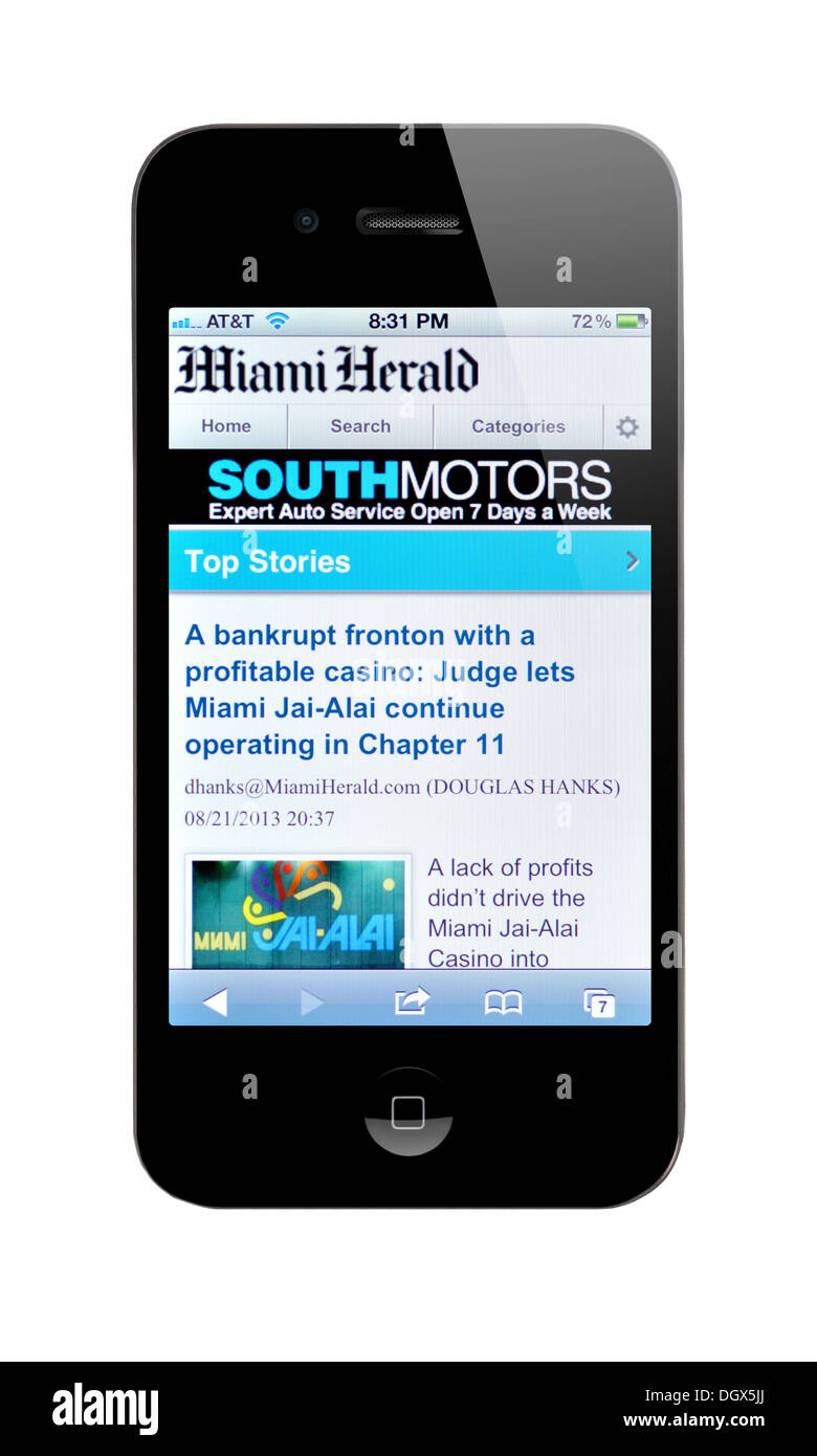 iPhone screen showing Miami Herald newspaper website Stock Photo - Alamy