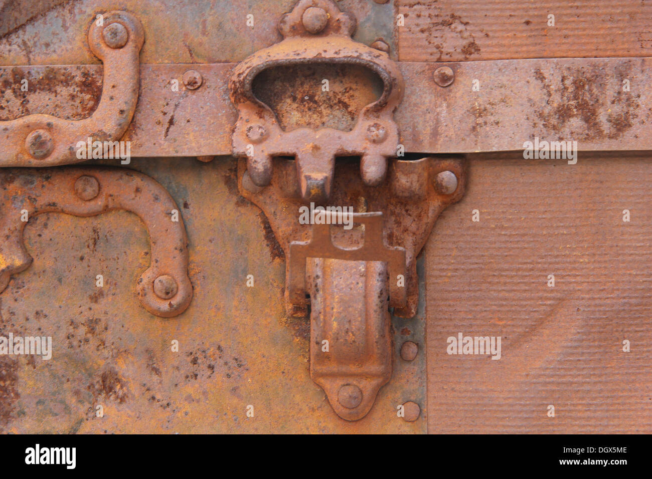 Old rustic fastener on an antique metal box Stock Photo - Alamy
