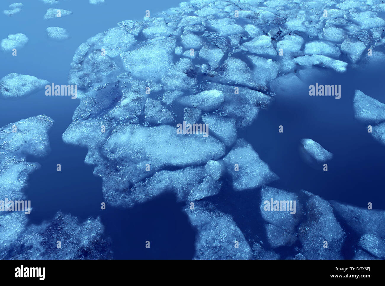 Breaking apart and shattered life concept as a frozen lake with ...