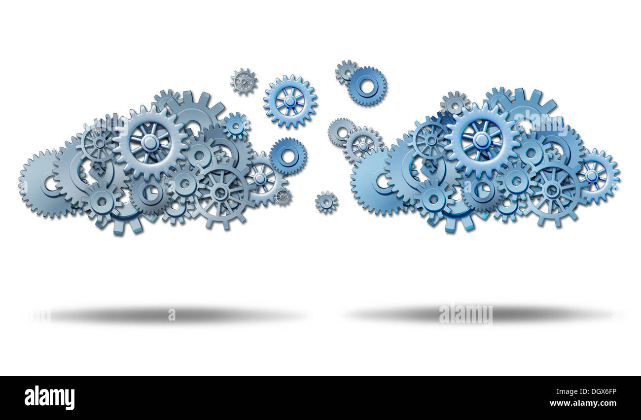 Cloud networking information technology concept with two groups of ...