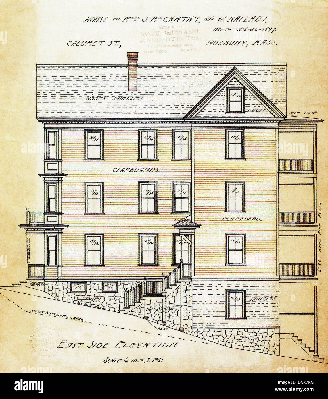 Historic house plan, Boston, Massachusetts, USA, 1897 Stock Photo - Alamy