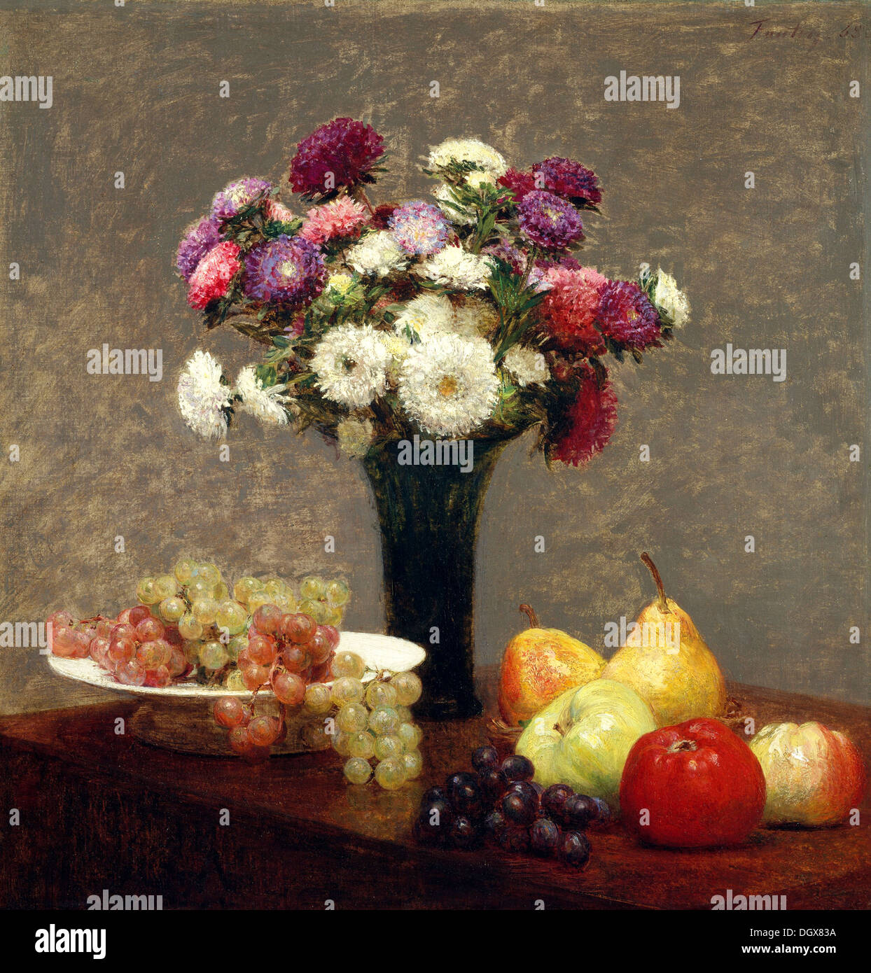 Asters and Fruit on a Table - by Henri Fantin-Latour, 1868 Stock Photo ...