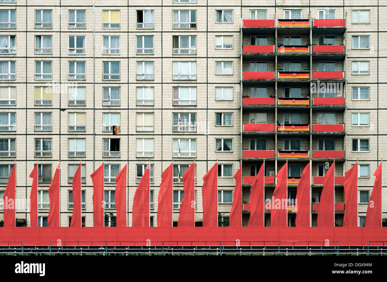 Red flags for a parade on the 25th anniversary of the Building of the ...