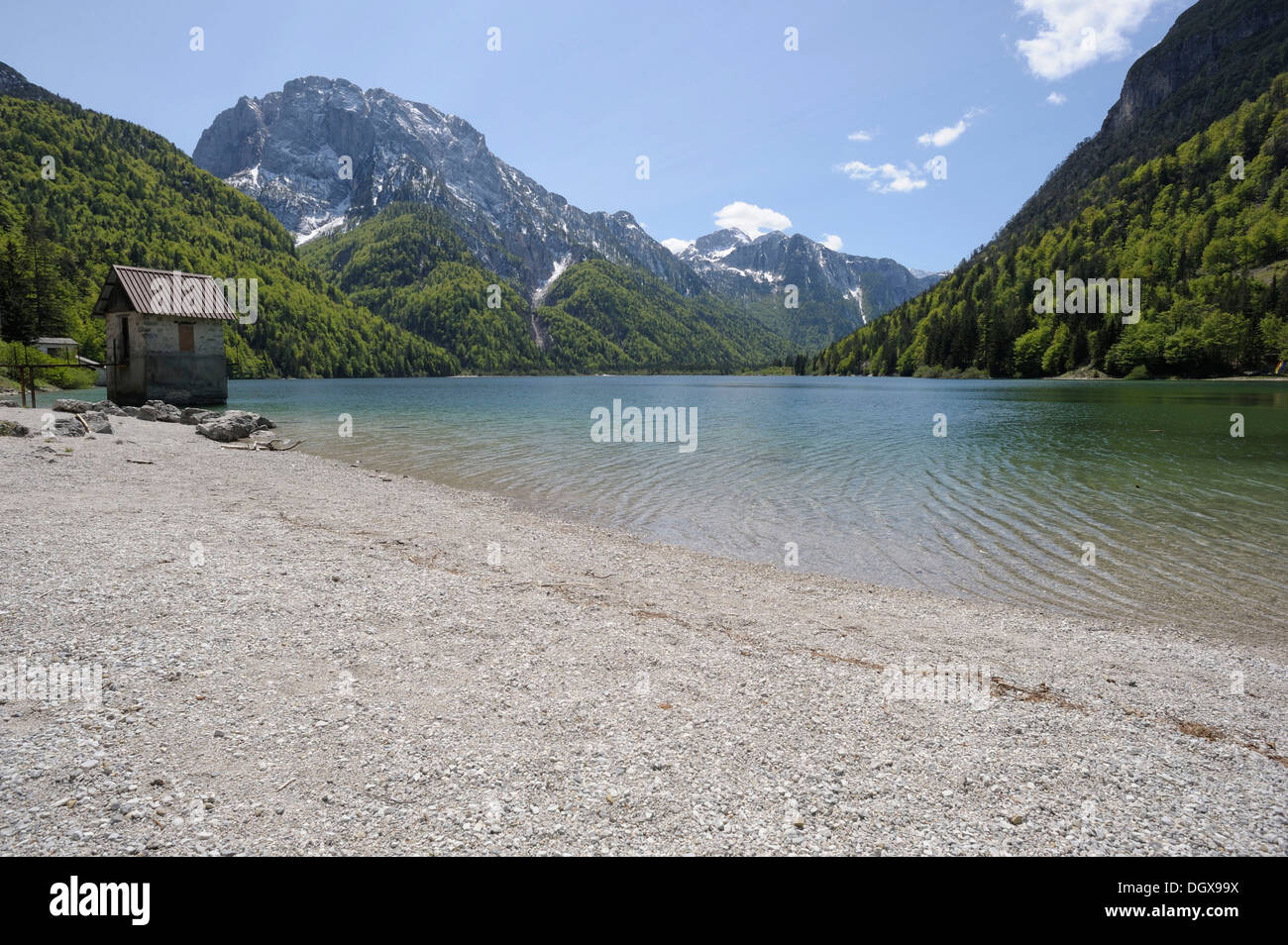Lake Predil looking towards Canin Mountain, Slovenia, Europe Stock ...