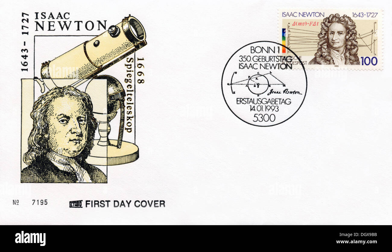 Germany First Day Cover envelope with a stamp depicting Isaac Newton ...