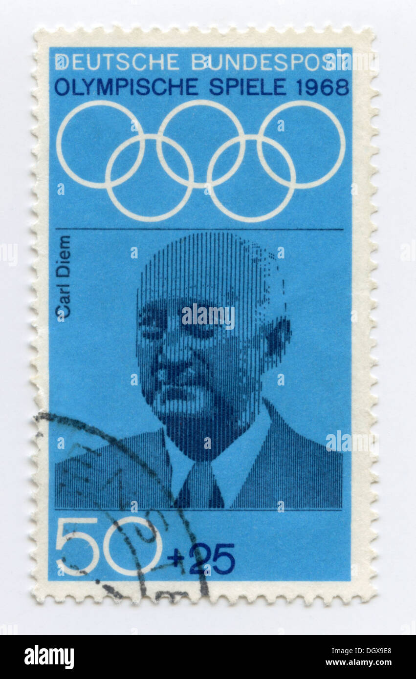 Germany postage stamp depicting Carl Diem, the chief organizer of the ...