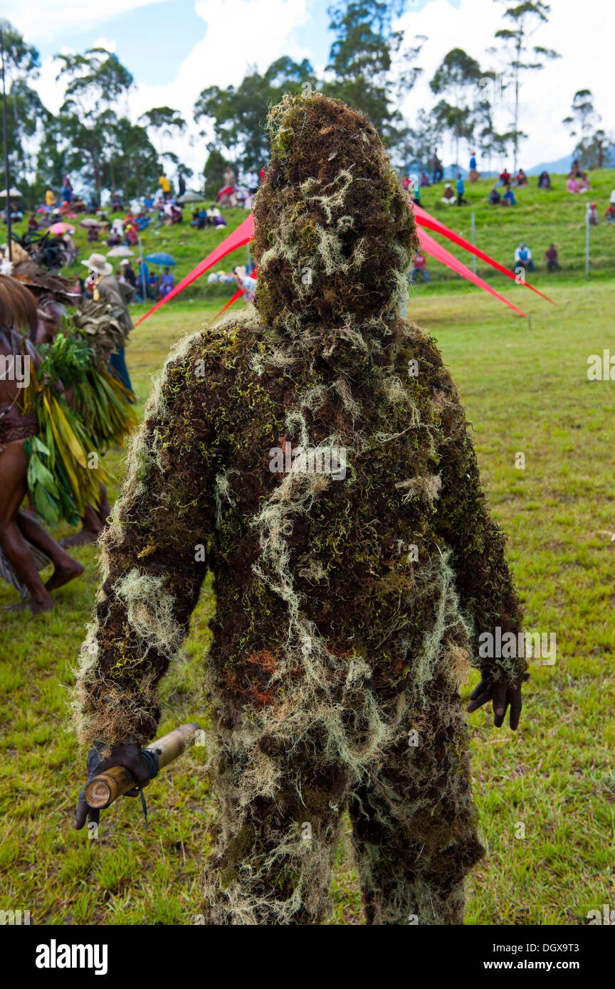 Man covered in moss at the traditional sing-sing gathering, Hochland ...