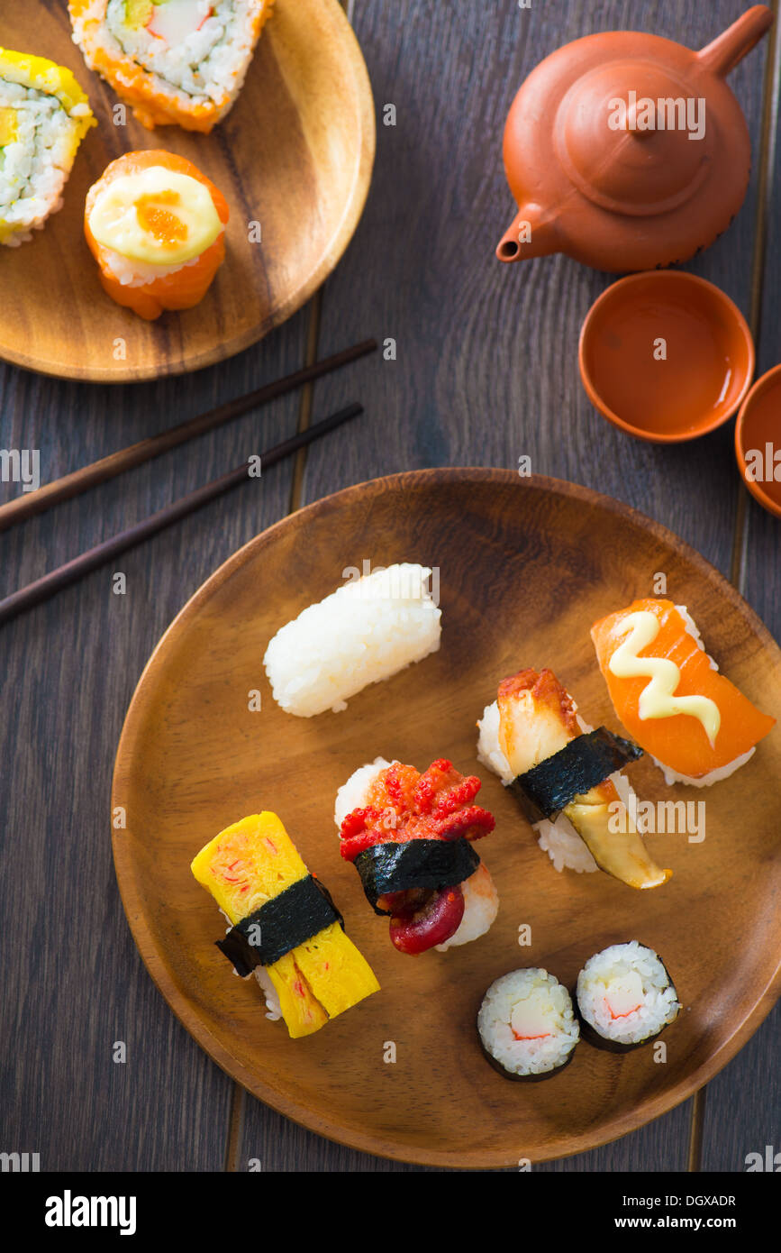 Assorted sushi on plate hi-res stock photography and images - Alamy