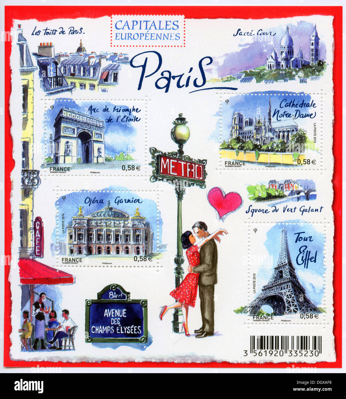 France postage stamps depicting various sites in Paris Stock Photo - Alamy