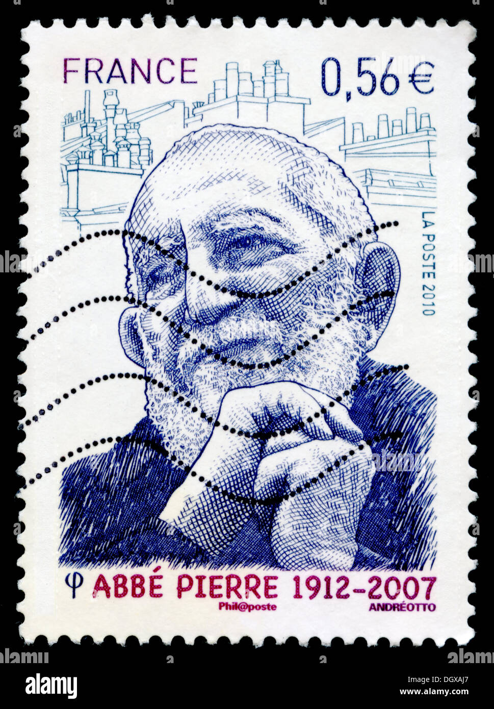 France postage stamp depicting Abbé Pierre, a French Catholic priest ...