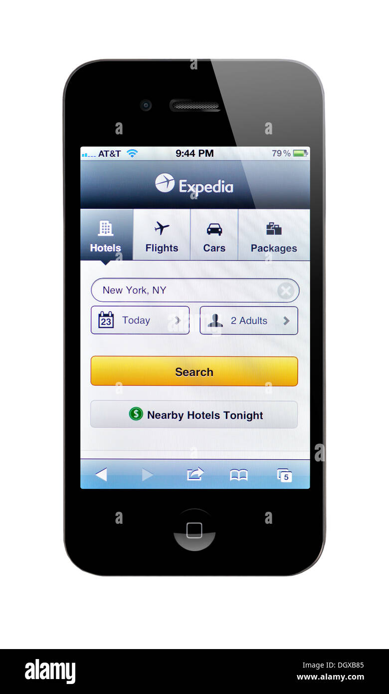 iPhone screen showing Expedia website - travel bargains, hot deals ...