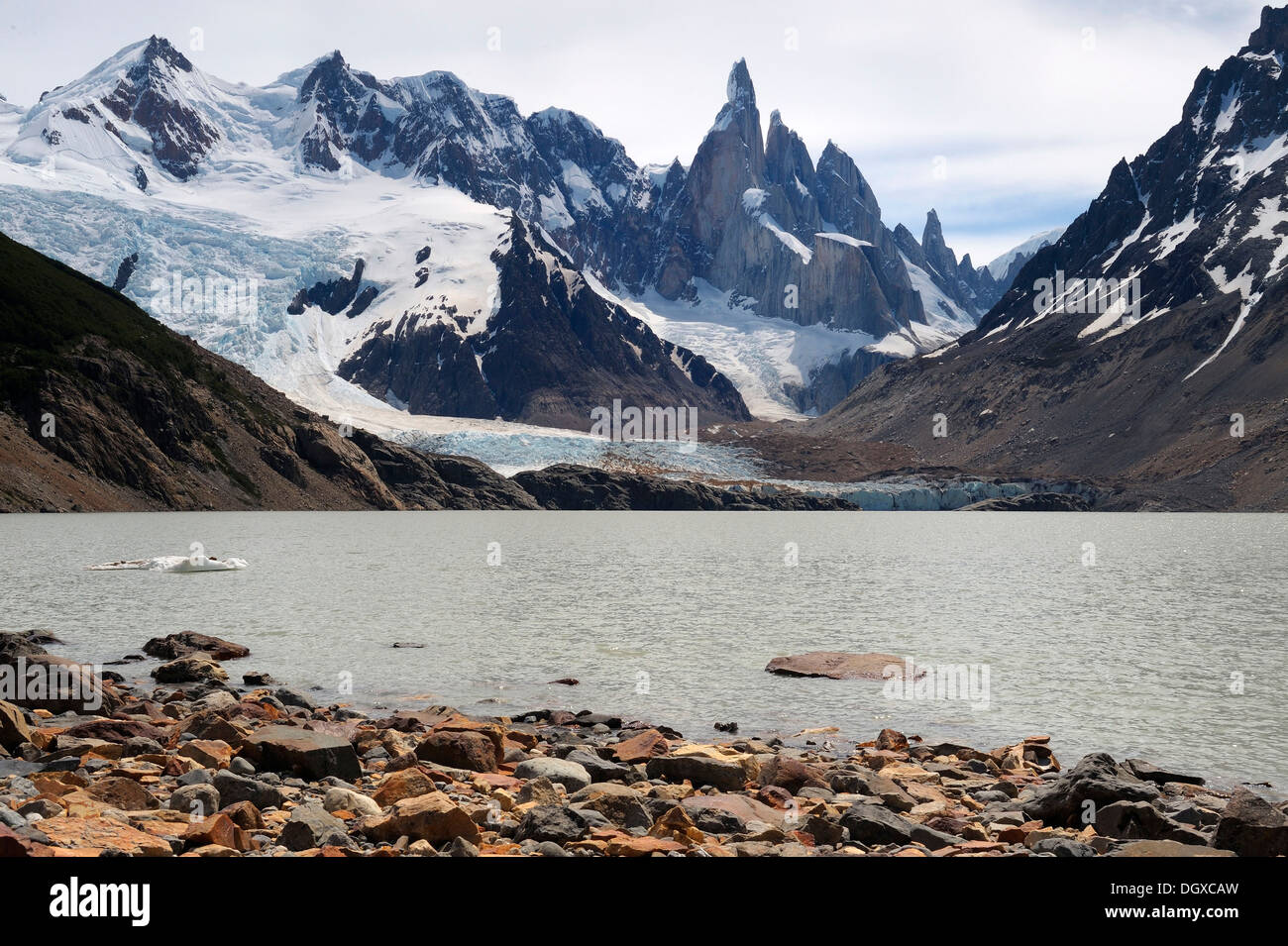 Mt. Cerro Torre summit with glacier lagoon, El Chalten, Patagonia ...