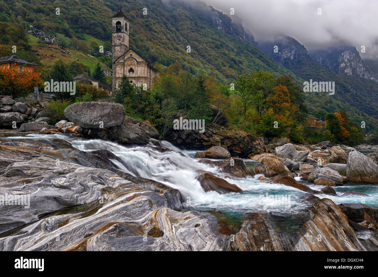 Abraded stones with river water, Lavertezzo, Valle Verzasca, Verzasca ...