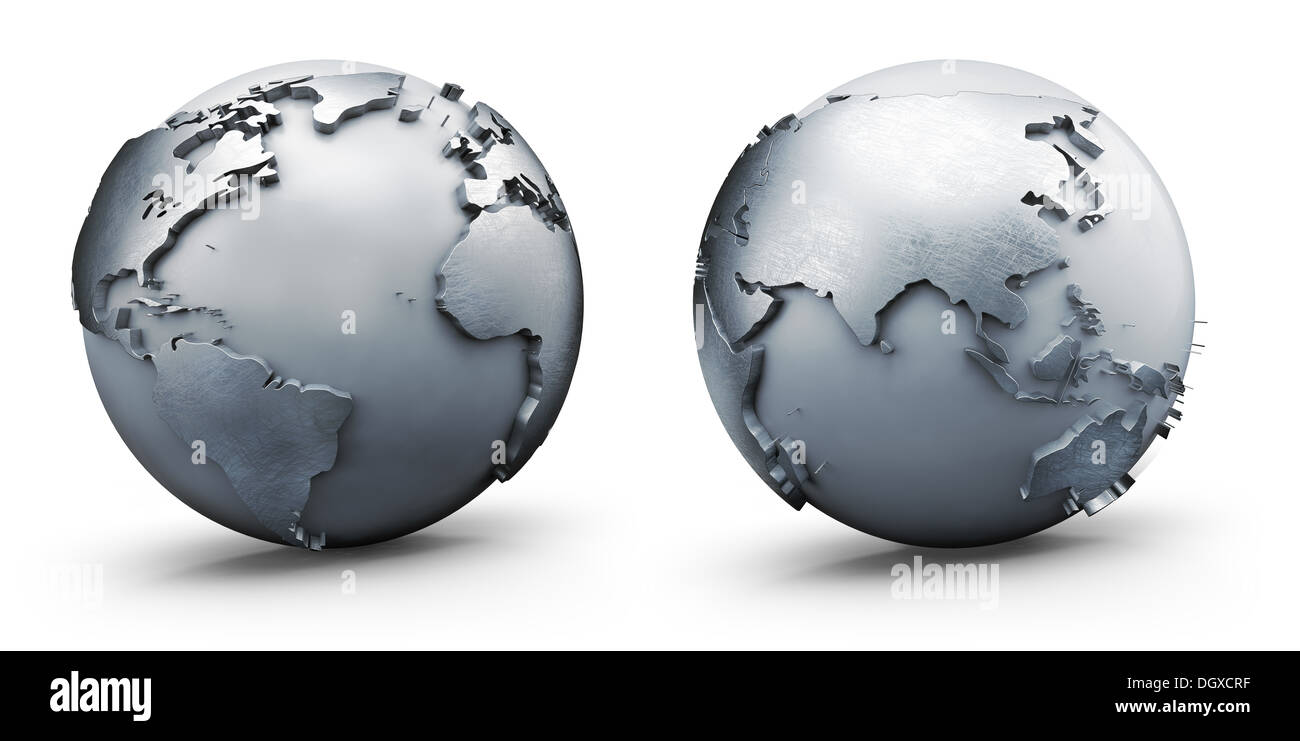 Metallic earth globe, isolated on white Stock Photo - Alamy