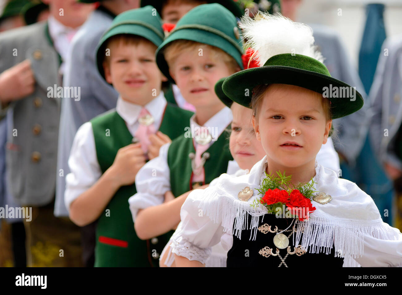 Children wearing traditional costume, Mindelheim, Unterallgäu District ...