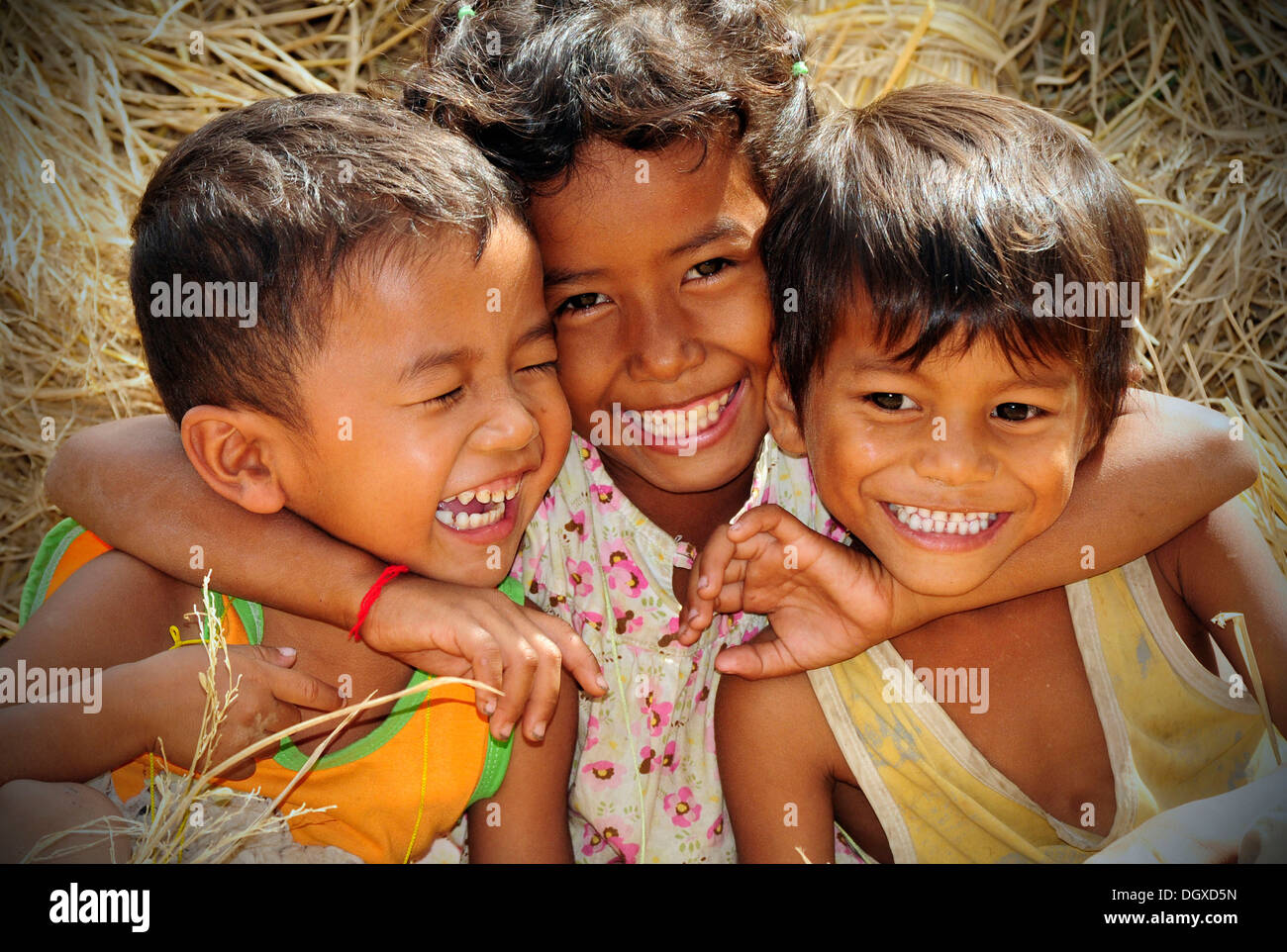 Three smiling children in Cambodia, Southeast Asia, Asia Stock Photo ...