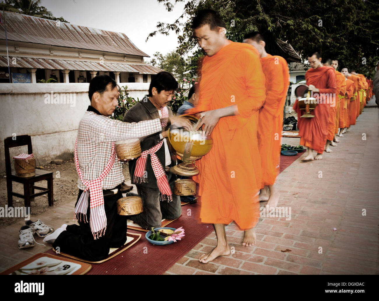 Buddhist monks begging for alms in Luang Prabang, Laos, Southeast Asia ...