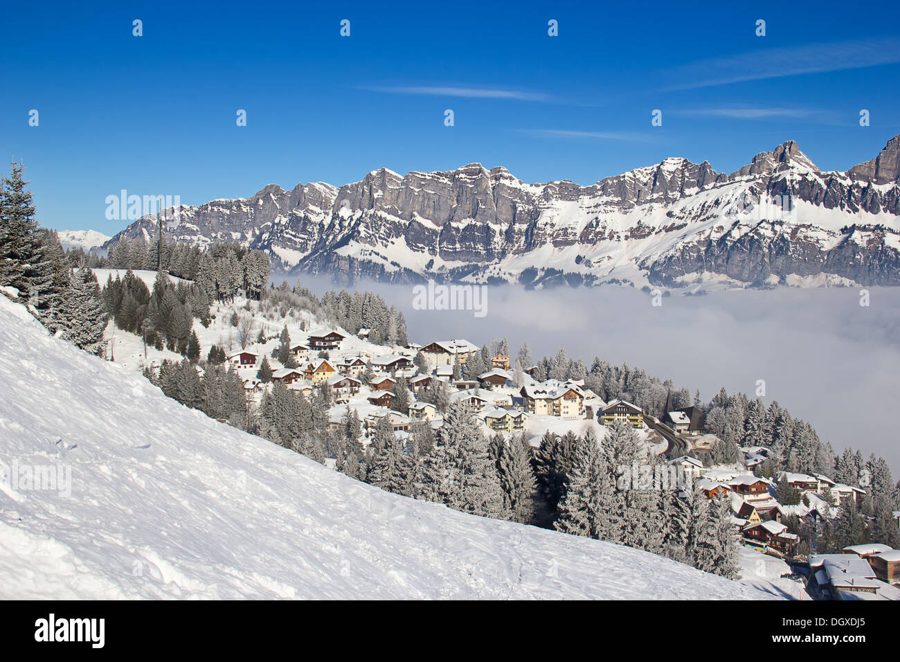 Slope on the skiing resort Flumserberg. Switzerland Stock Photo - Alamy