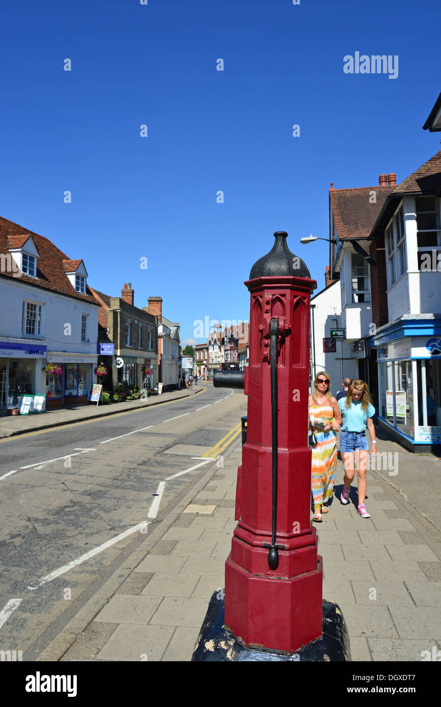 Vintage water pump on High Street, Great Dunmow, Essex, England, United ...