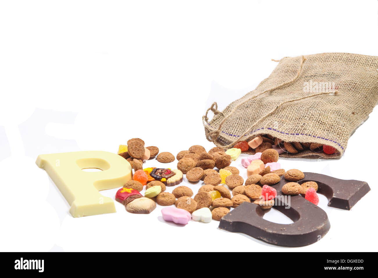Sinterklaas bag with sweets and chocolate letters Stock Photo - Alamy