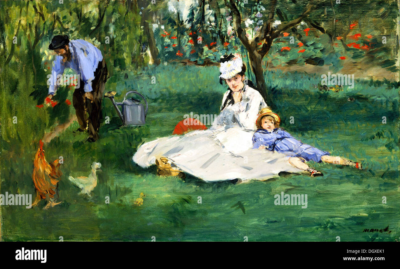 The Monet Family in their Garden at Argenteuil - by Claude Monet, 1874 ...