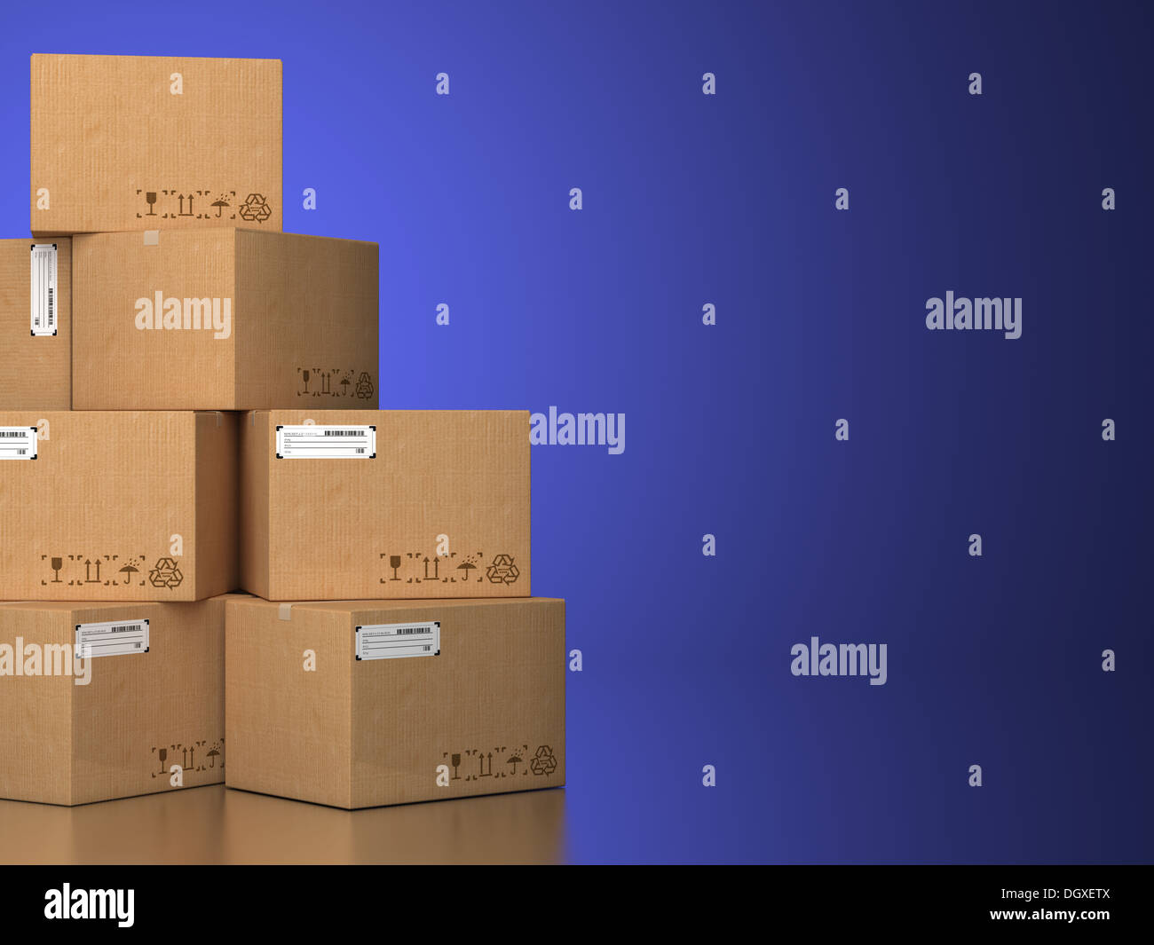 Pile of cardboard boxes on a blue background Stock Photo - Alamy