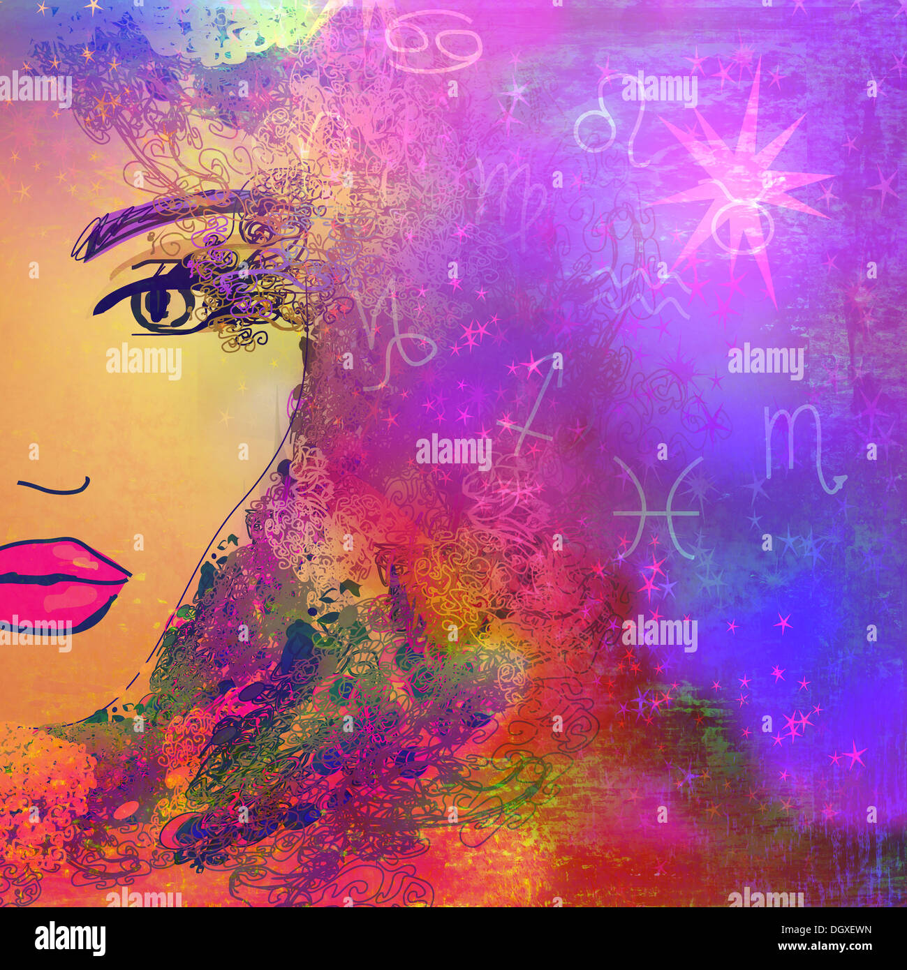 Arrangement of outline of human head and astrology symbols Stock Photo ...