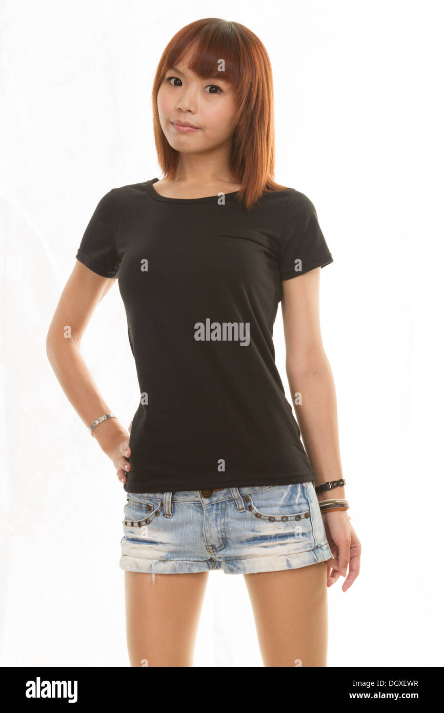 Asian female on isolated white background Stock Photo - Alamy